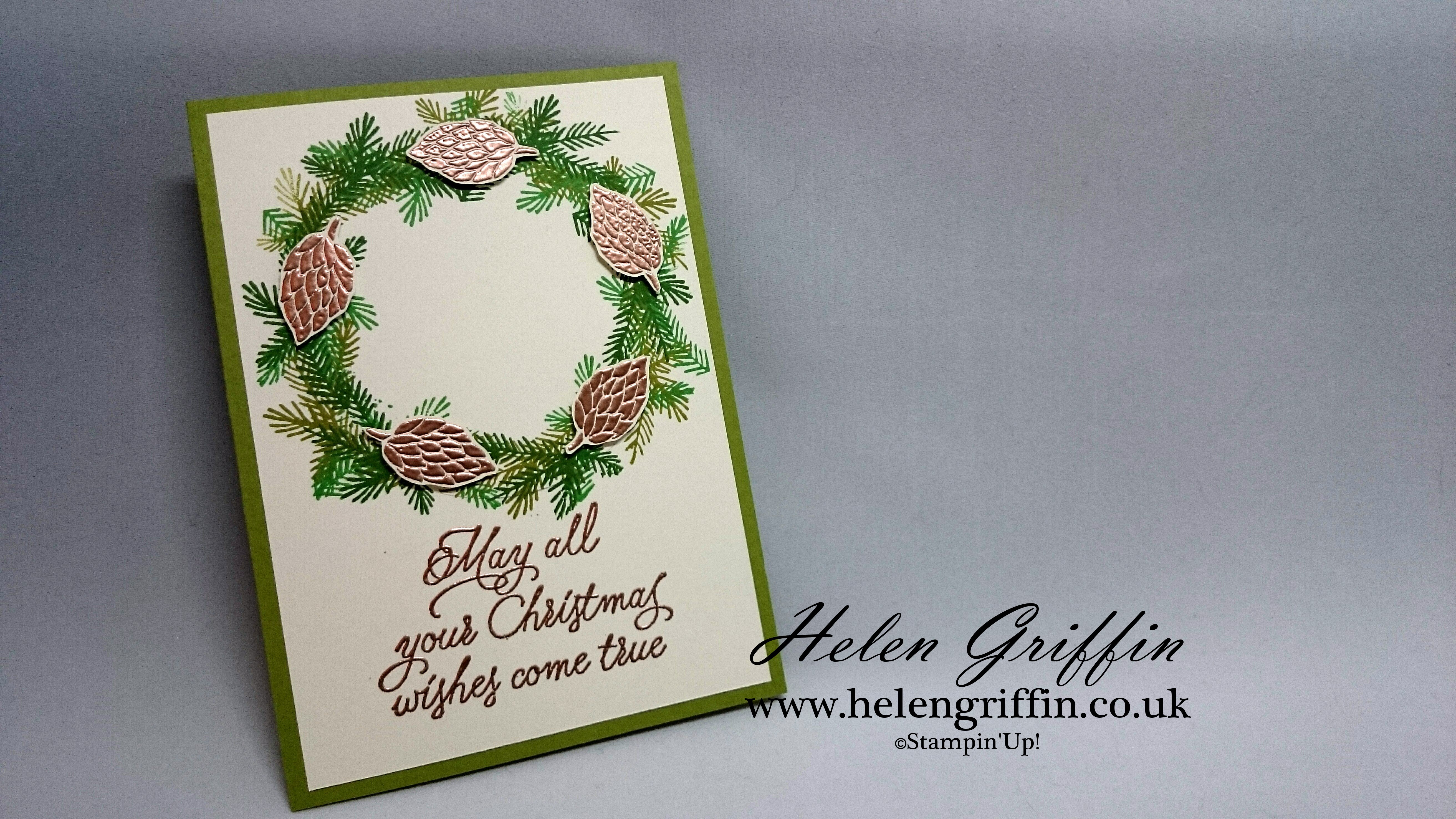 Pretty Copper Pinecone & Wreath Christmas Card – Helen Griffin